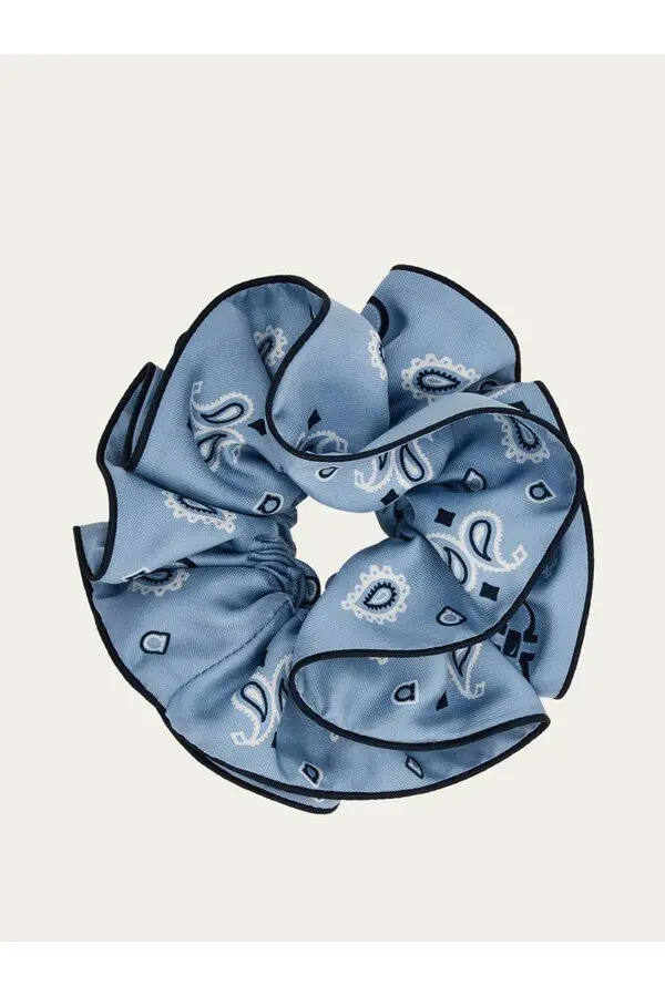 FERRAGAMO Printed Silk Scrunchie - Blue