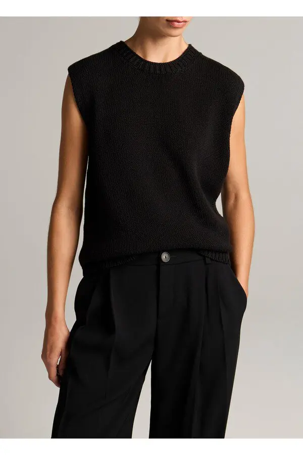 Vince Italian Cotton-blend Asymmetric Sweater Vest - Black