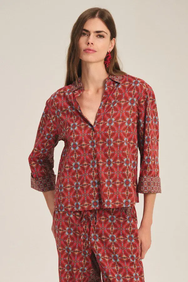 Velvet By Graham & Spencer Micah Geometric Print Cotton Cambric Shirt