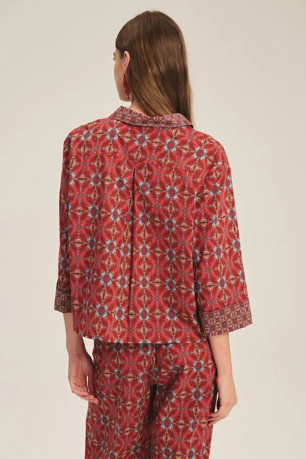Velvet By Graham & Spencer Micah Geometric Print Cotton Cambric Shirt