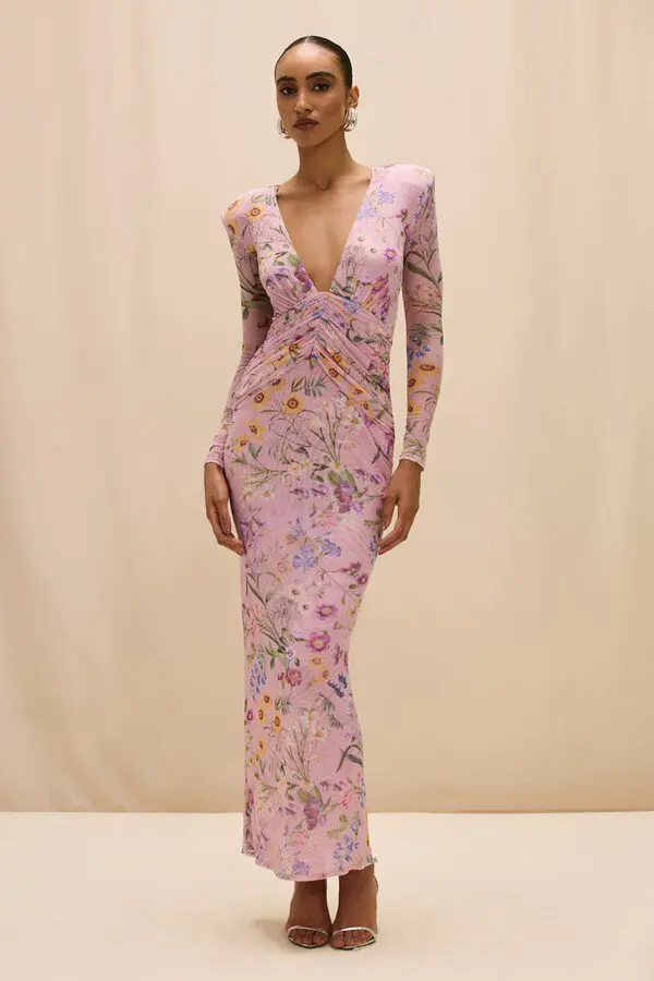 PatBO Heather Plunge Maxi Dress - Pink