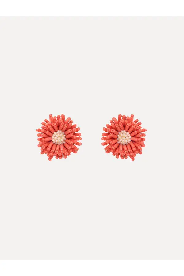 Oscar De La Renta Pompom Flower Earrings - Natural