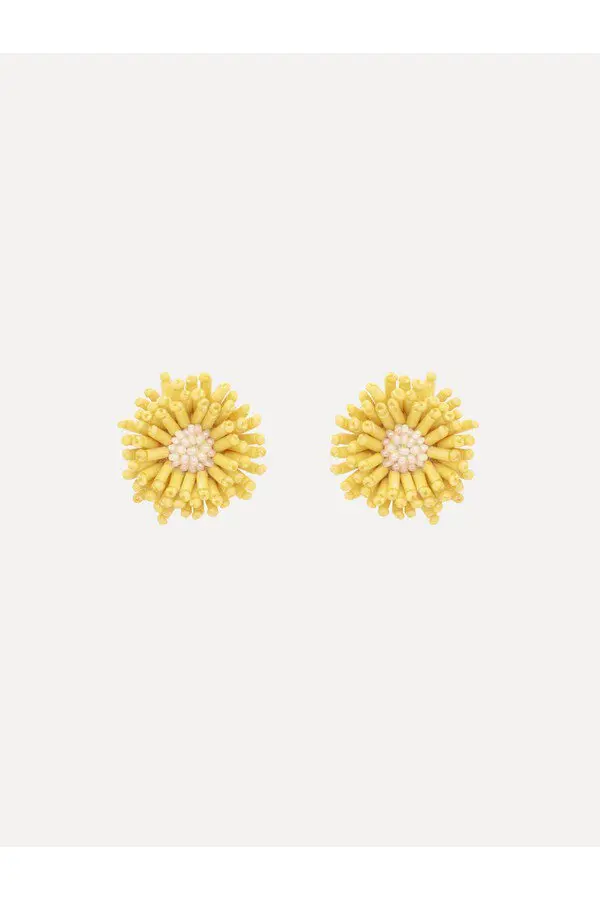 Oscar De La Renta Beaded Flower Pompom Earrings - Natural