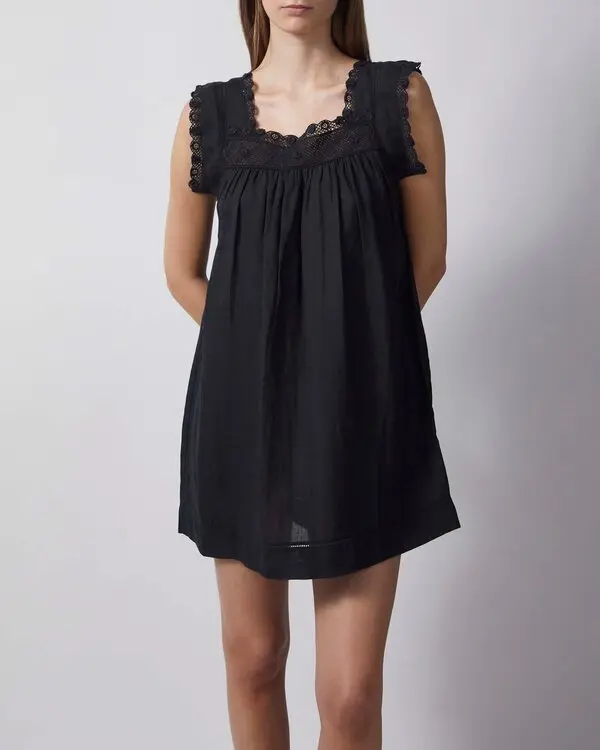 DÔEN Almadia Lace Trimmed Ramie Mini Dress