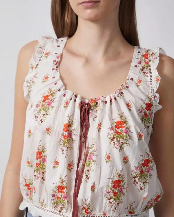 DÔEN Traveler Floral Eyelet Cotton Poplin Top - Multicolor