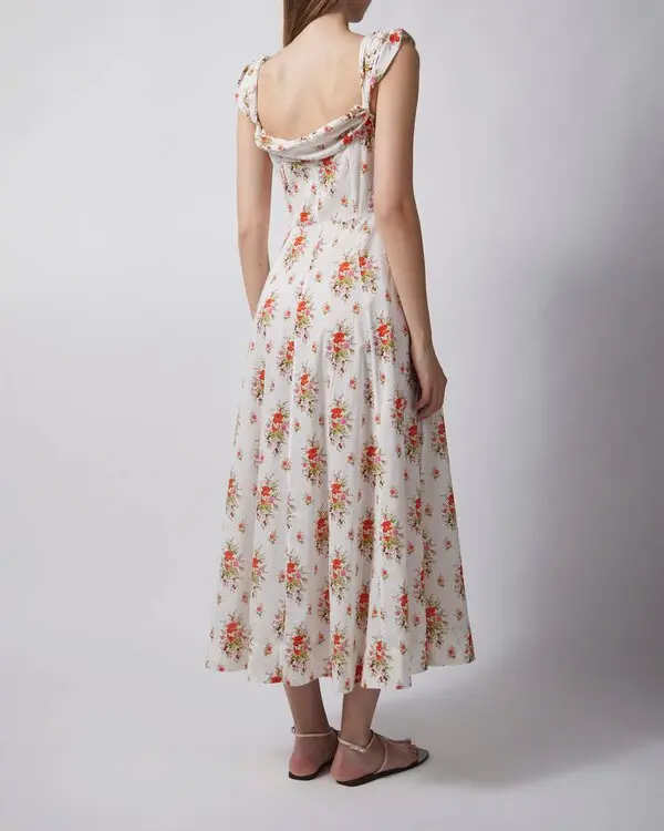 DÔEN Clea Midi Dress Floral Print Cotton Voile