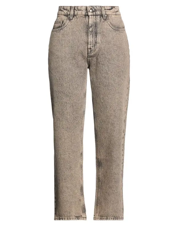 MOORER Cotton Denim Mom Jeans With Leather Trims