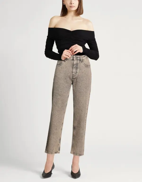 MOORER Cotton Denim Mom Jeans With Leather Trims