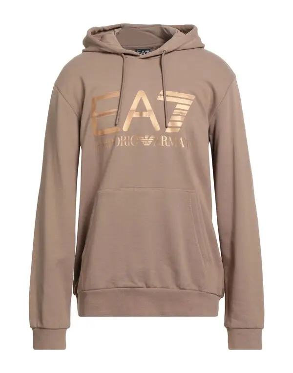 EA7 Hooded Sweatshirt With Logo Print - Beige