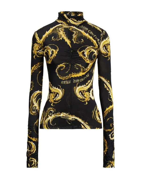 Versace Viscose And Elastane Long Sleeve Turtleneck With Signature Print