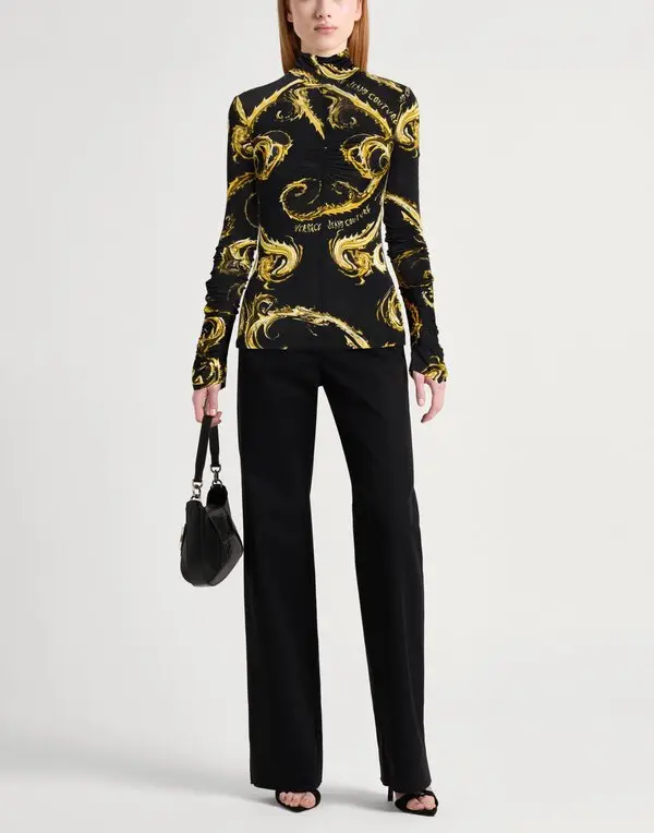Versace Viscose And Elastane Long Sleeve Turtleneck With Signature Print