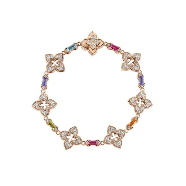 Roberto Coin 18k Rose Gold Diamond And Mixed Gemstone Flower Bracelet - Multicolored