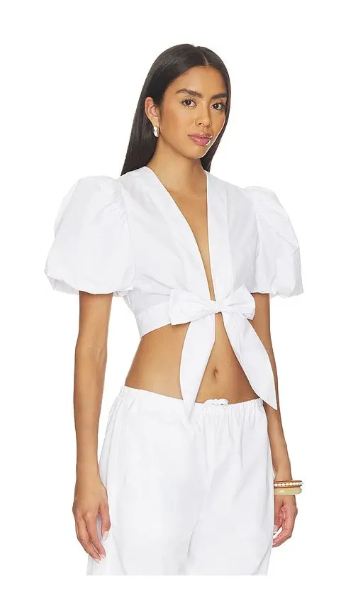 Susana Monaco Poplin Bubble Sleeve Tie Front Top