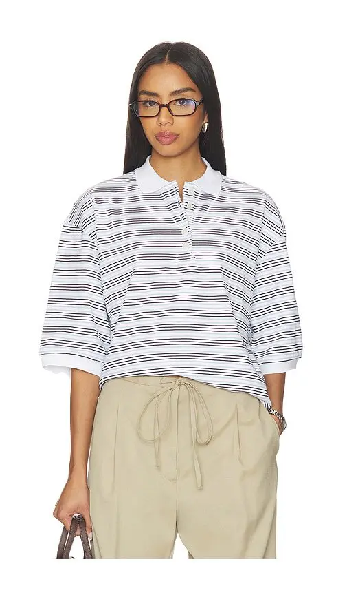 RÓHE Striped Oversized Polo In White,baby Blue - White & Blue Multi Stripe