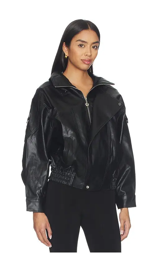 LISA SAYS GAH Faux Leather Zip-up Jacket With Polka Dot Lining