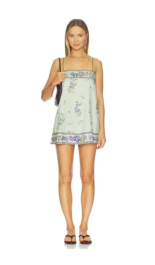 Free People Embroidered Floral Mini Dress - Mint Combo
