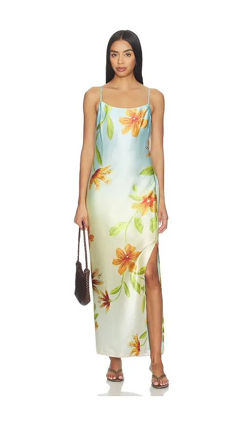 MILLY Lily Floral Satin Maxi Dress