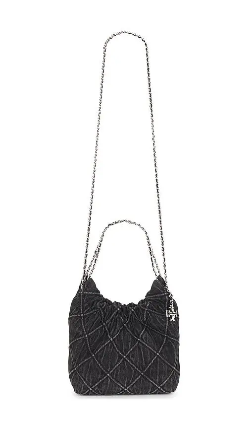 Tory Burch Denim Mini Hobo Bag With Chain Strap - Black