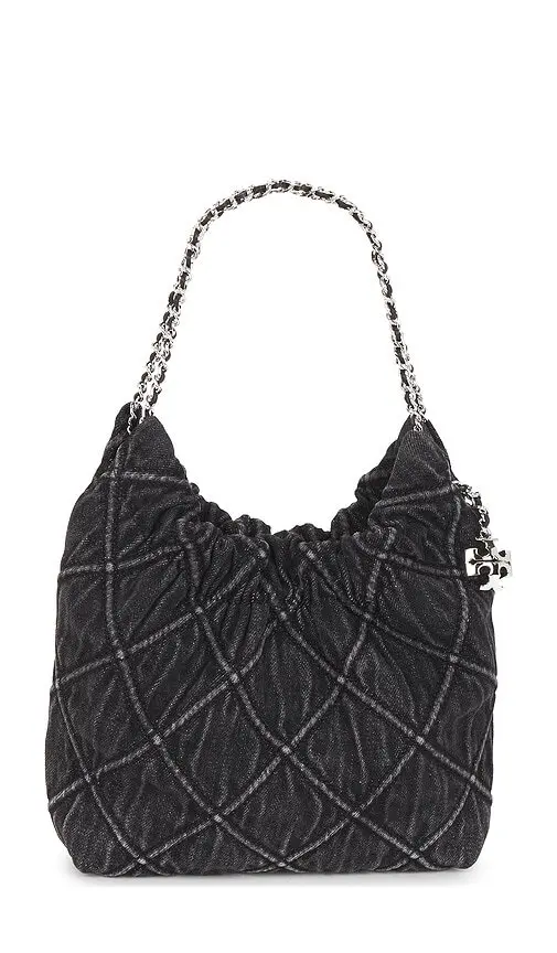 Tory Burch Denim Mini Hobo Bag With Chain Strap - Black