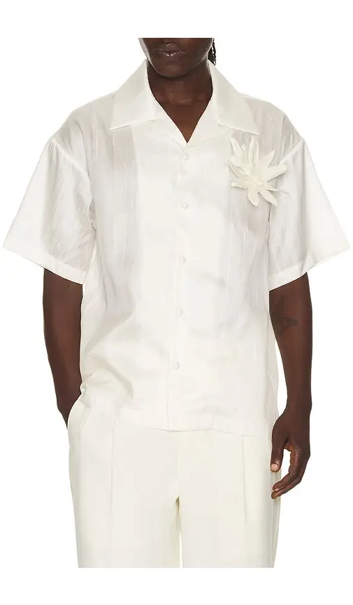 SANEA Sakorn Orchid Brooch Silk Shirt In Cream