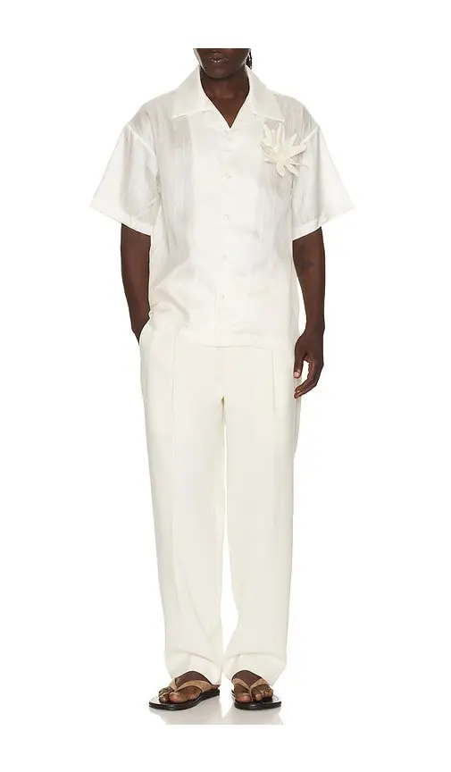 SANEA Sakorn Orchid Brooch Silk Shirt In Cream