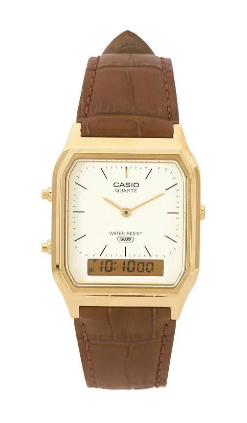 Casio Digital Watch With Leather Band - Gold