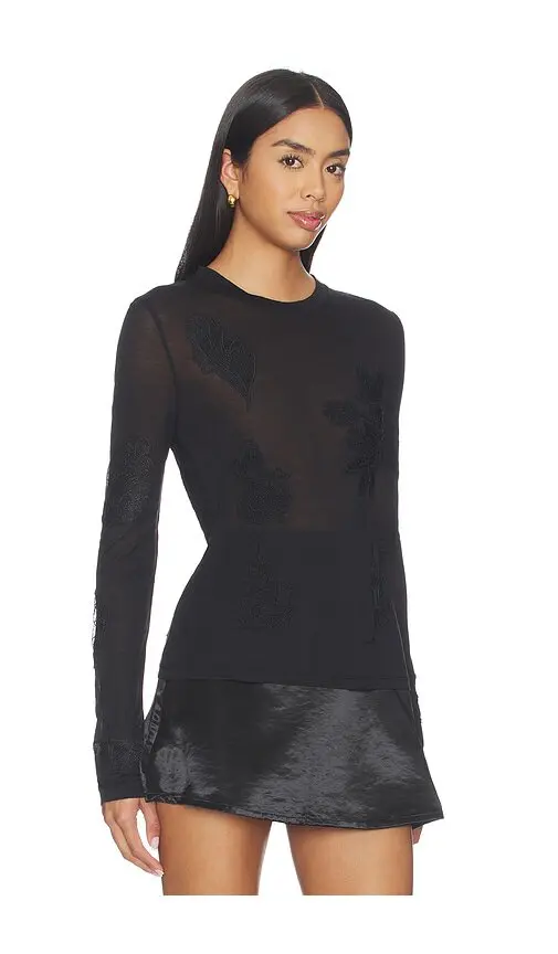 OPERASPORT Ziva Sheer Top With Floral Appliqués