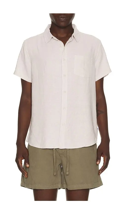 VINTAGE SUMMER Linen Button Down Shirt In Tan