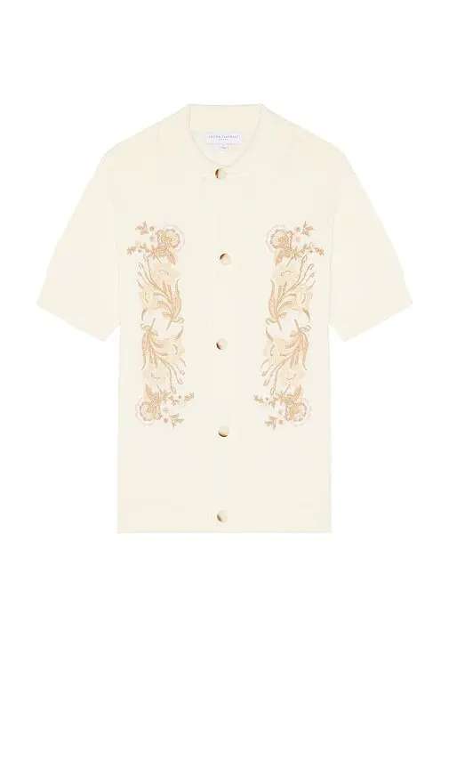 Central Park West Anderson Embroidered Camp Shirt In Cream