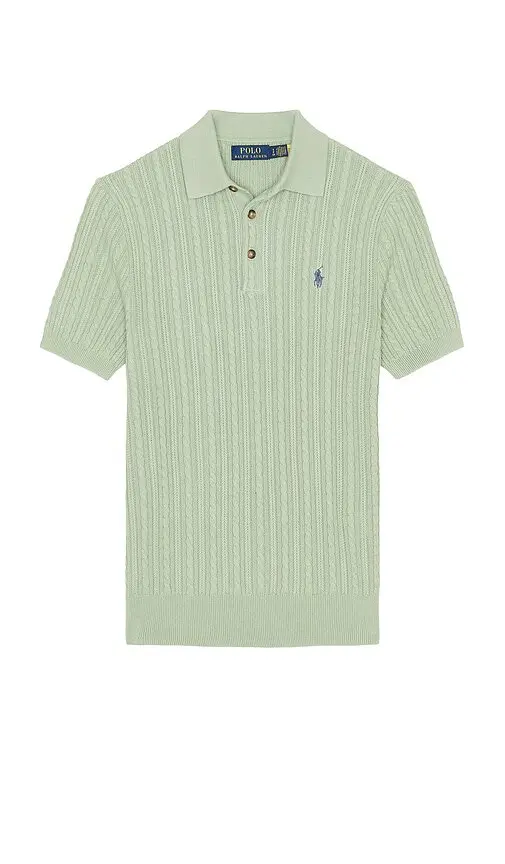 Polo Ralph Lauren Short Sleeve Featherweight Cable Knit 3-button Placket Polo Sweater In Green