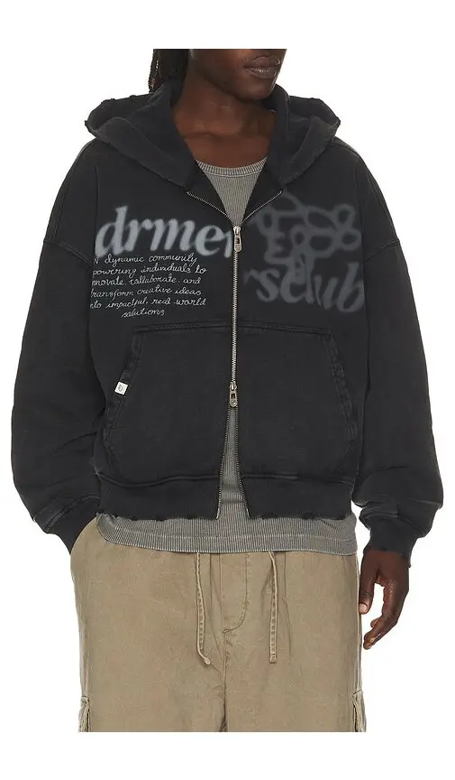 DRMERS CLUB Parallel Zip Up Hoodie In Black - Washed Black