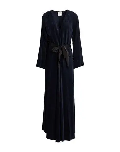 FORTE_FORTE Velvet Maxi Dress With Deep Neckline And Belt - Blue