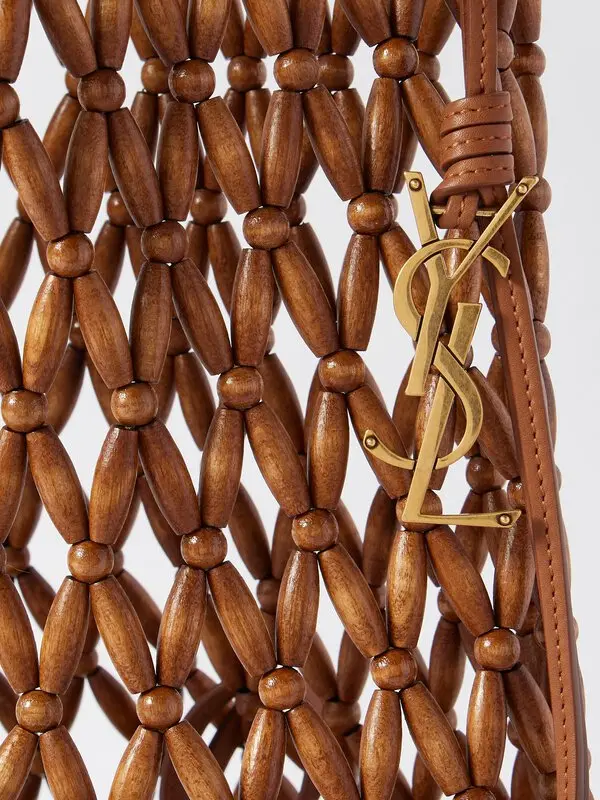 Saint Laurent Beaded Wood Tote With Leather Trim