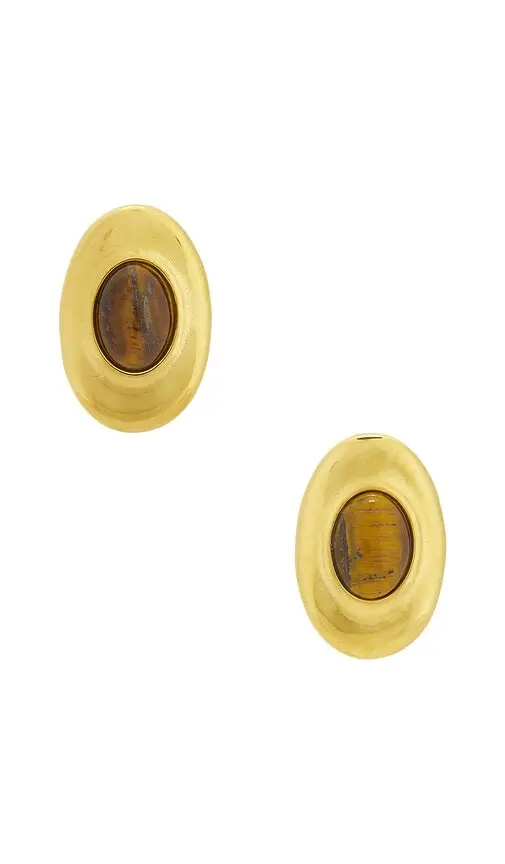 BRACHA Oval Earrings With Tigers Eye Stone In Gold Tone - Unique Color & Gold 001