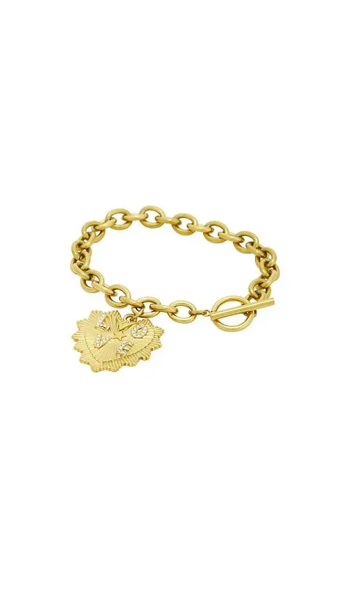BRACHA Gold Tone Heart Pendant Link Bracelet - Unique Gold