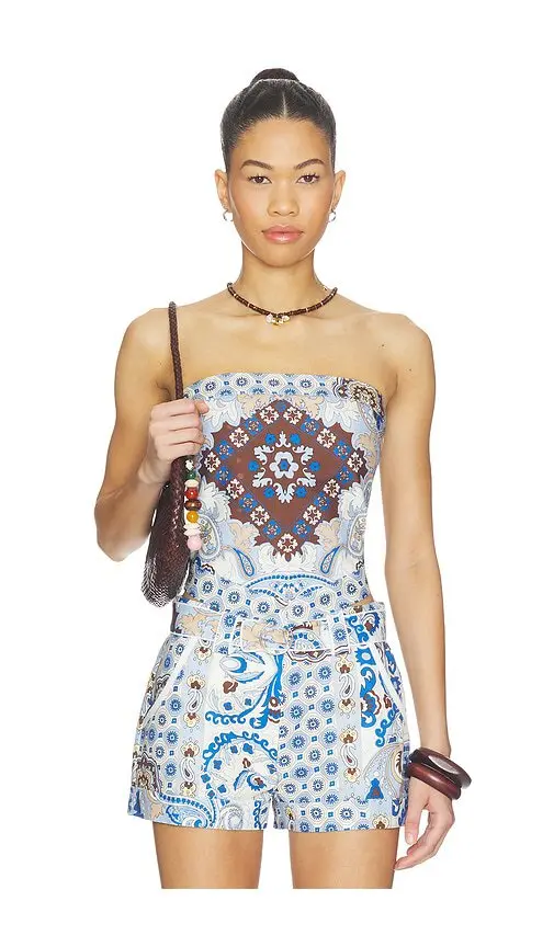 Central Park West Paisley Hankerchief Bandeau Top - Blue Multi