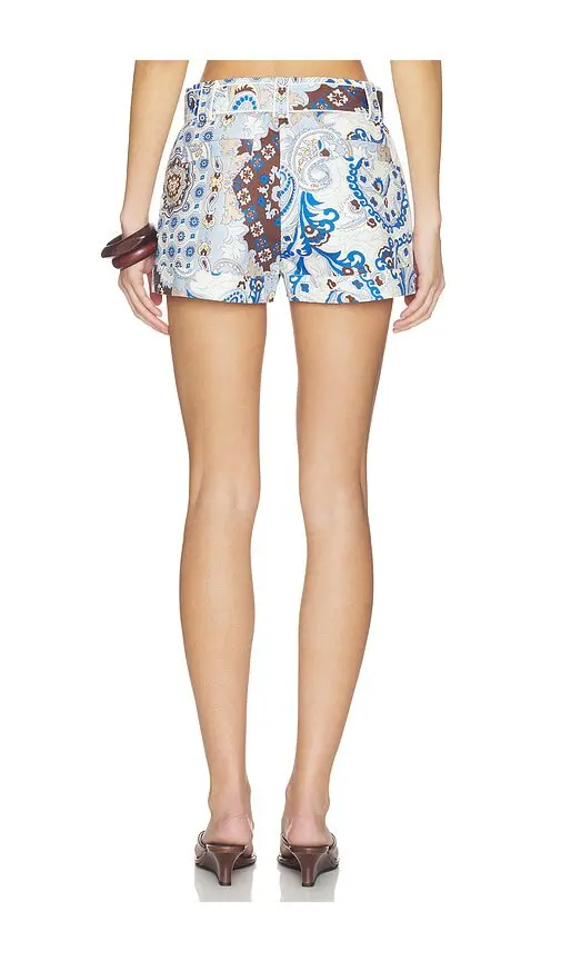 Central Park West Belted Paisley Print Twill Shorts
