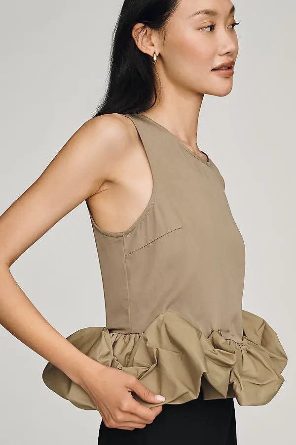 SIEMPRE Ruffle Hem Top - Tan