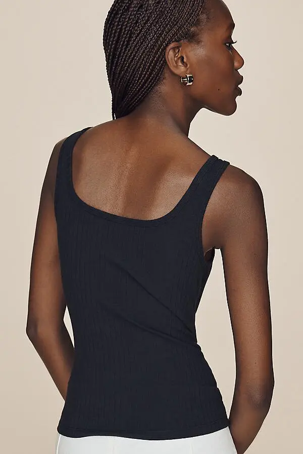 Maeve Square-neck Clasp Button Tank Top - Black