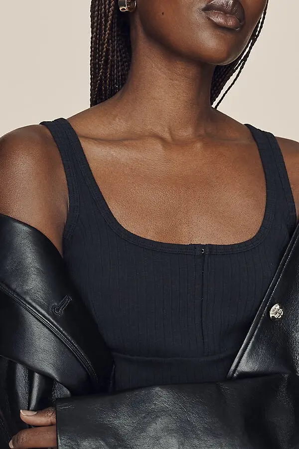 Maeve Square-neck Clasp Button Tank Top - Black
