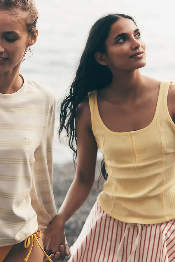 Maeve Square-neck Clasp Button Tank Top - Golden Haze