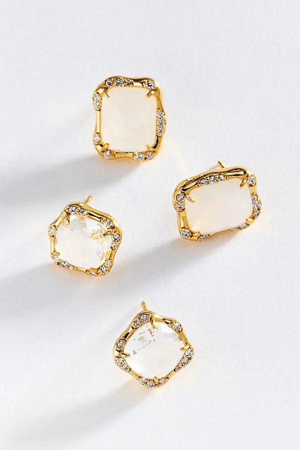 Anthropologie Stone Post Earrings, Set Of 2 - Clear/opal
