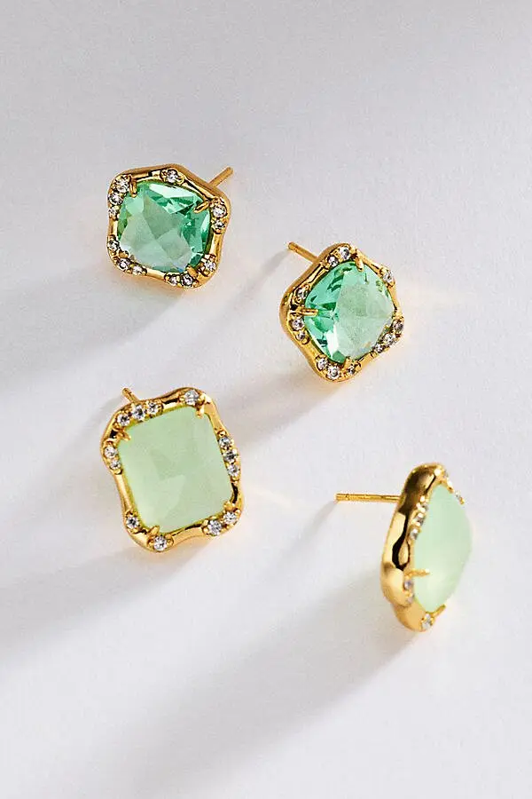 Anthropologie Stone Post Earrings, Set Of 2 - Lime