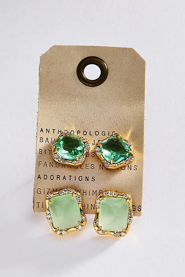 Anthropologie Stone Post Earrings, Set Of 2 - Lime