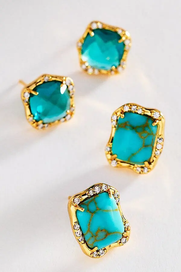 Anthropologie Stone Post Earrings, Set Of 2 - Turquoise