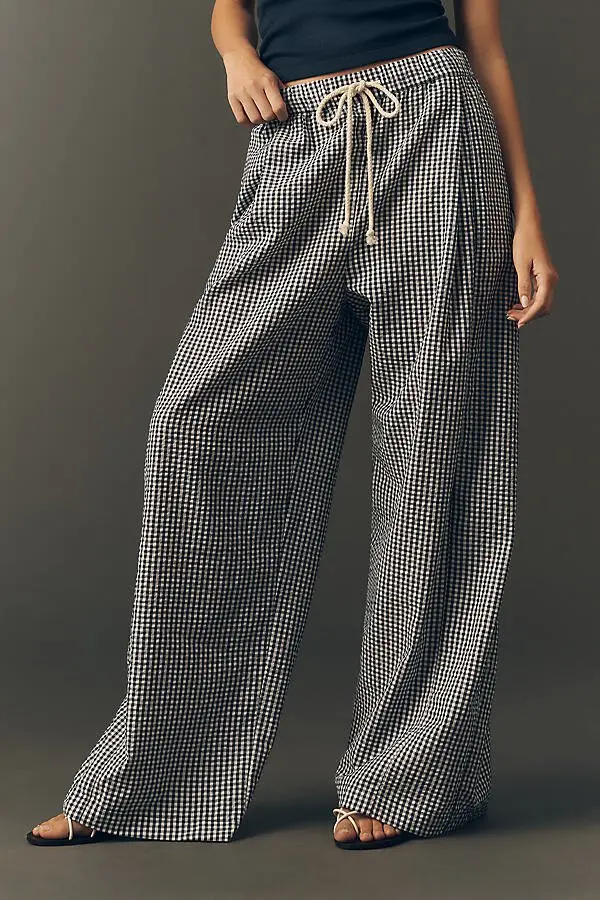 4OUR DREAMERS Gingham Wide Leg Drawstring Pants
