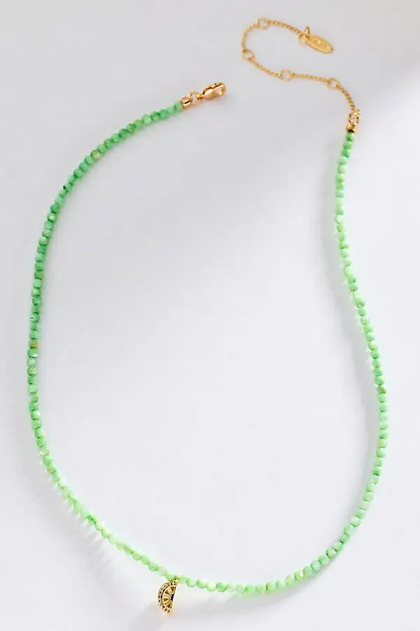 Anthropologie Beaded Icon Pendant Necklace - Lime