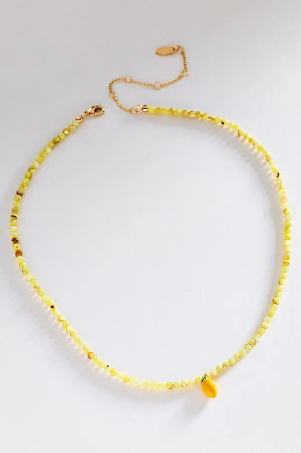 Anthropologie Beaded Icon Pendant Necklace - Yellow Lemon