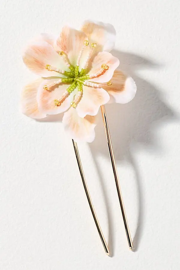 Anthropologie Floral Hair Pin With Embellishments - Cream