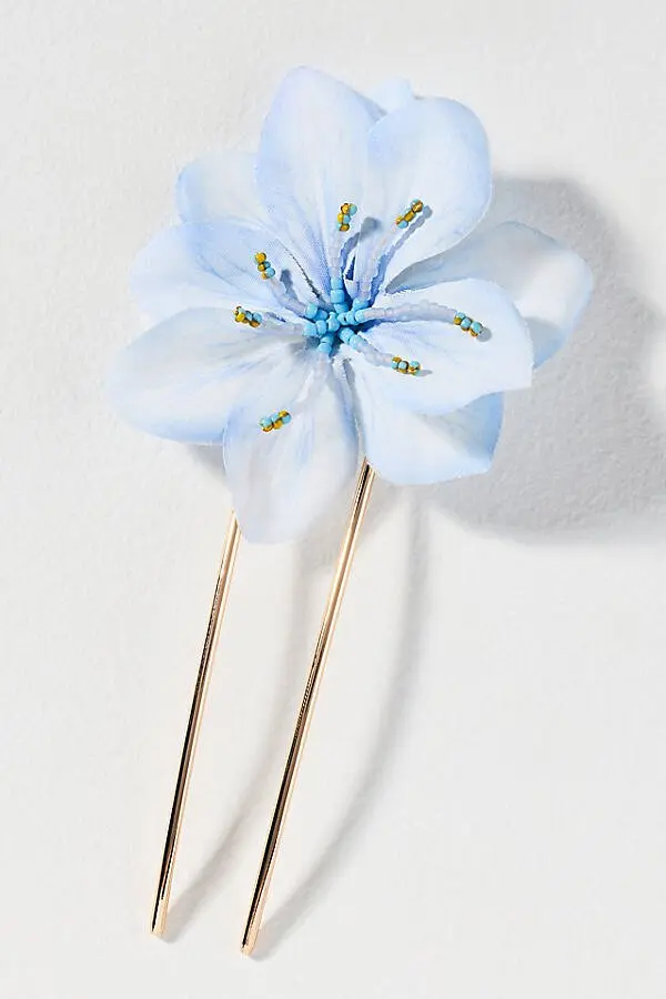 Anthropologie Floral Hair Pin With Embellishments - Light Blue